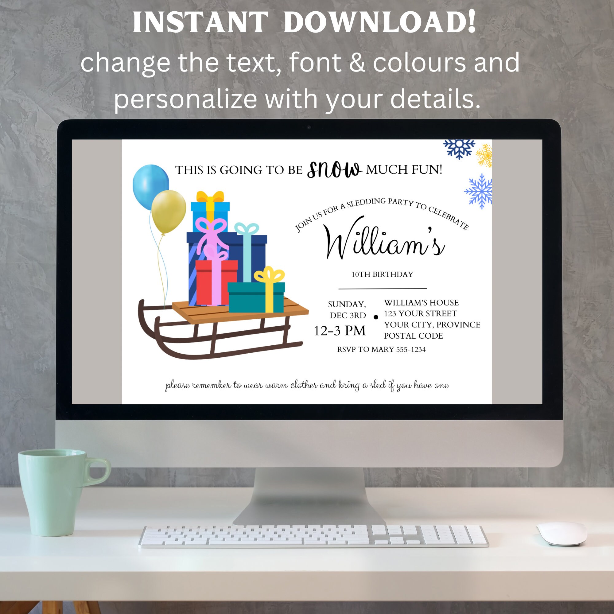 Sledding Birthday Party Invitation - Tobogganing Birthday Invitation ...