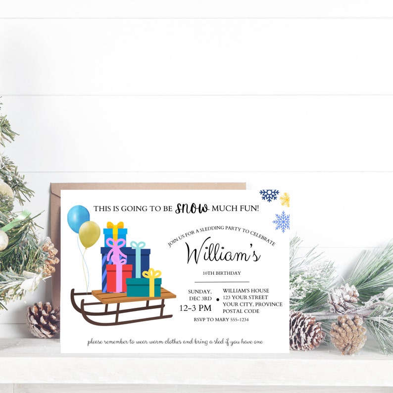 Sledding Birthday Party Invitation - Tobogganing Birthday Invitation ...