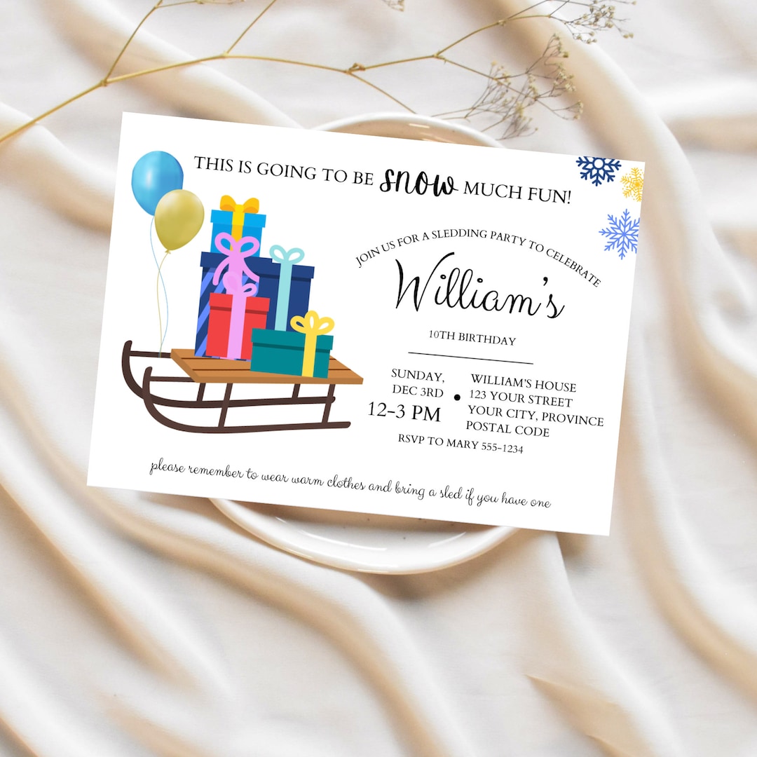 Sledding Birthday Party Invitation - Tobogganing Birthday Invitation ...