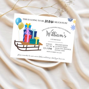 Sledding Birthday Party Invitation - Tobogganing Birthday Invitation ...