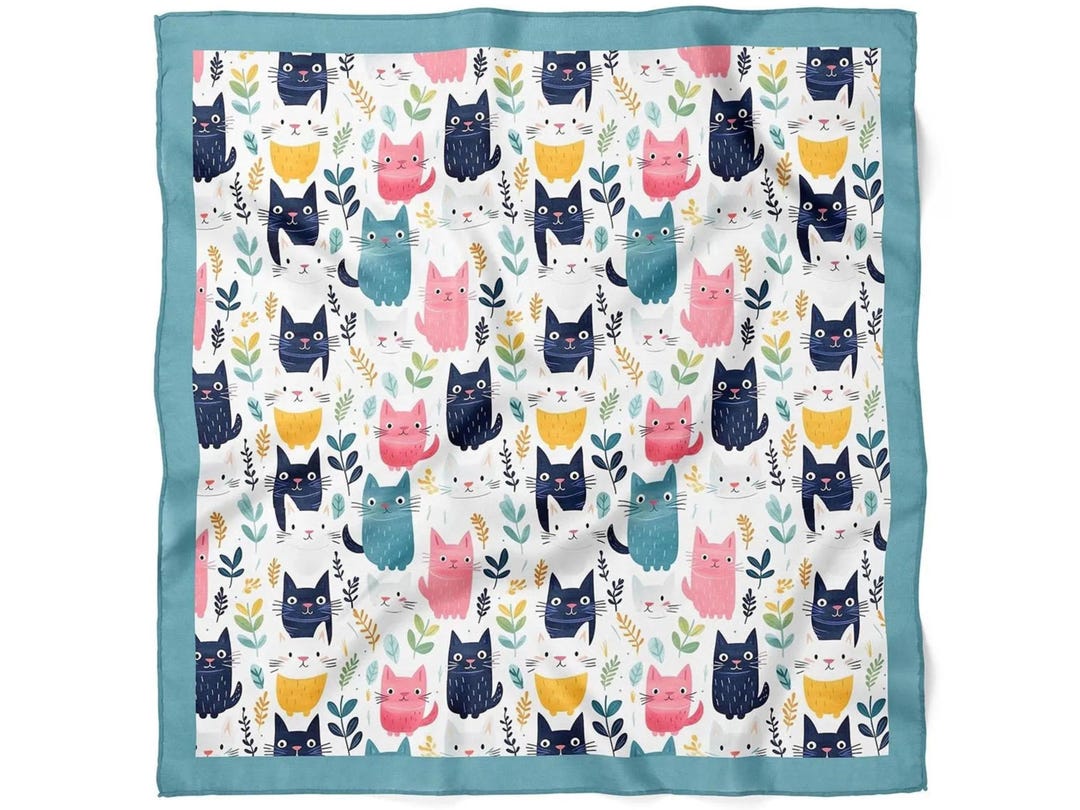 Cat Print Satin Scarf: Multicolor Animal Bandana (48x48cm) - Etsy