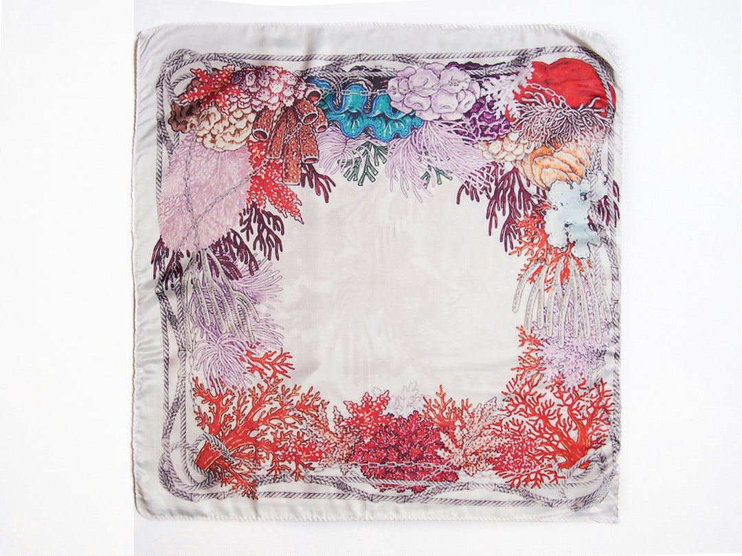 Coral Reef Satin Bandana Elegant Ocean-inspired Scarf With Colorful ...