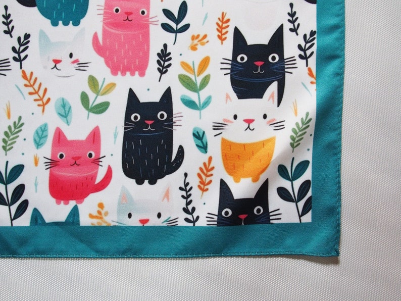 Cat Print Satin Scarf: Multicolor Animal Bandana (48x48cm) - Etsy