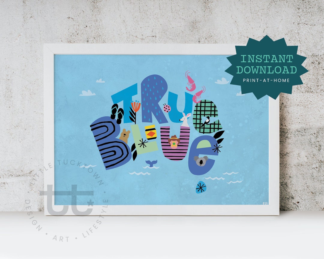 True Blue Aussie Map - Blue | DIGITAL DOWNLOAD Kids Wall Art, Toddler ...