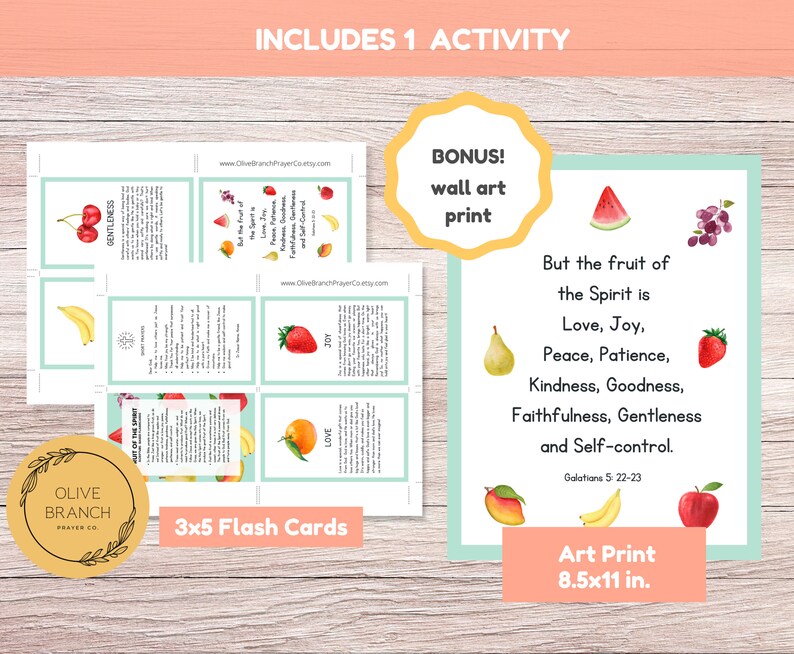 Fruit of the Spirit Flash Cards Printable Bible Card for Kids Christian ...