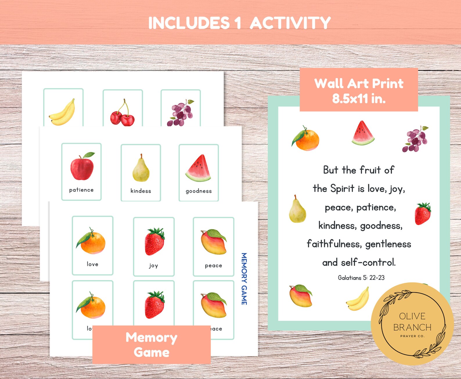 Christian Fruit of the Spirit Memory Bible Game Toddler Bible-theme ...