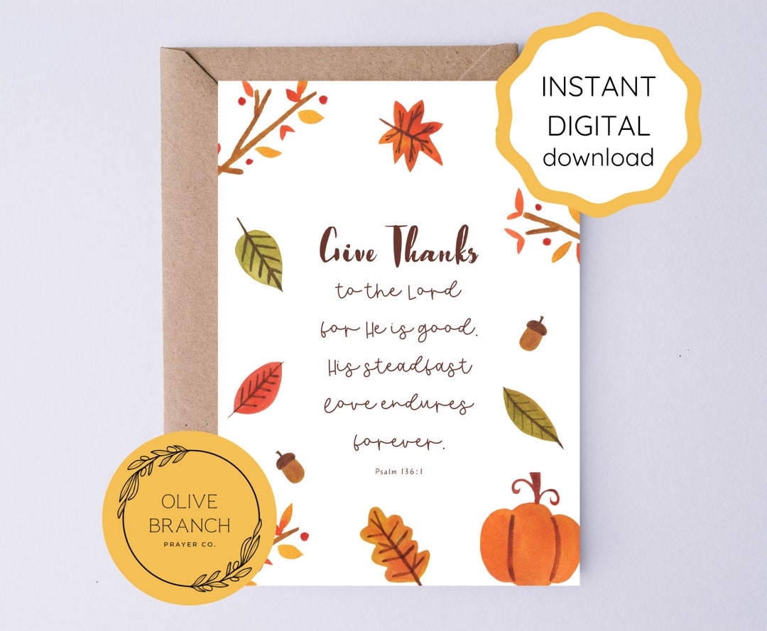 Give Thanks to the Lord Christian Thanksgiving Card Religious Fall ...
