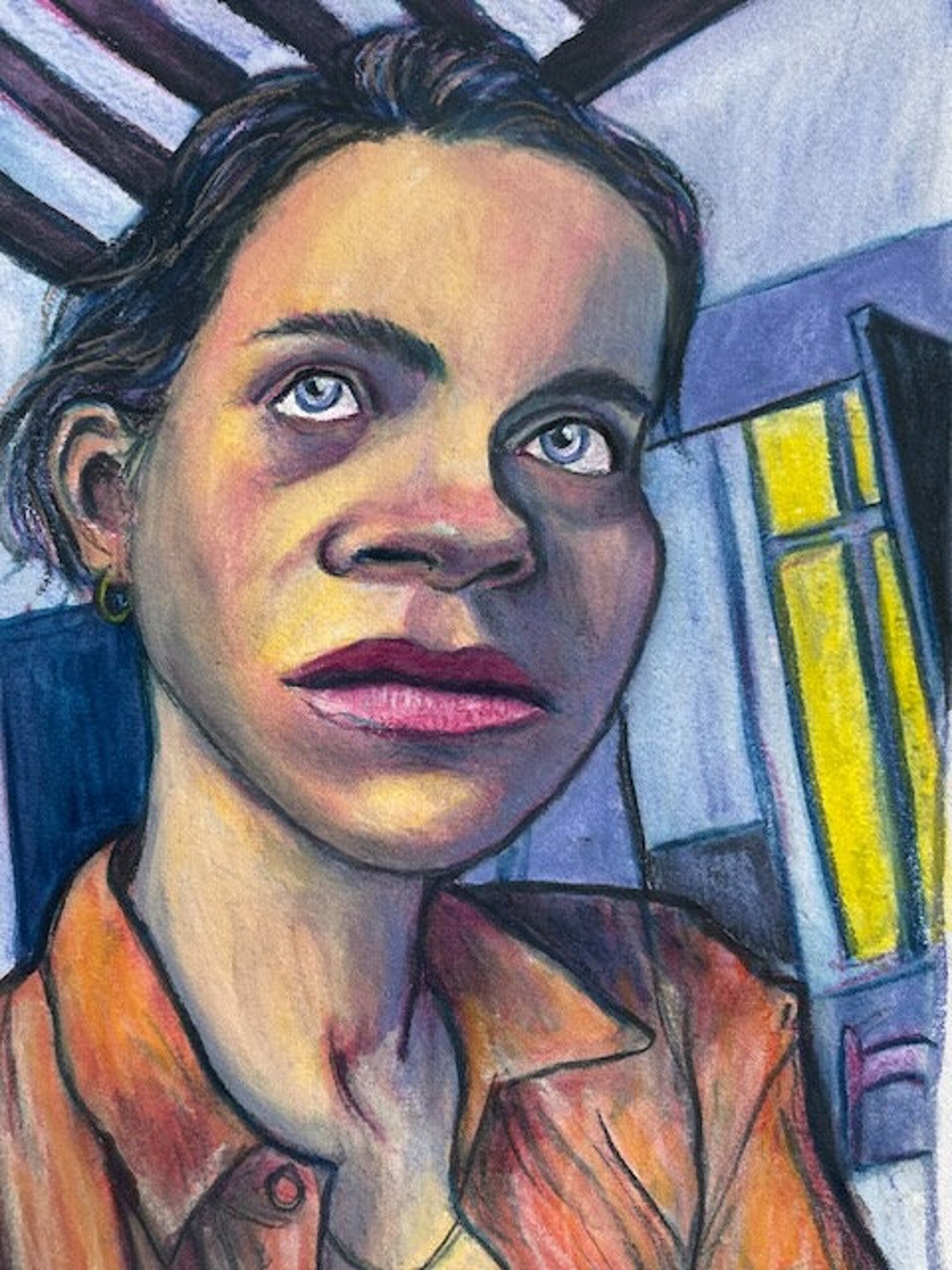 Dessin Original Au Pastel Et à L'aquarelle Autoportrait - Etsy