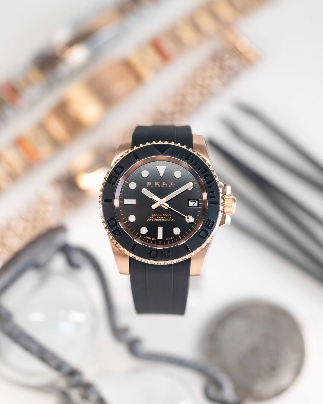 BELL Handmade NH35 Dive Professional black Rose Automatic Six O Watch ...