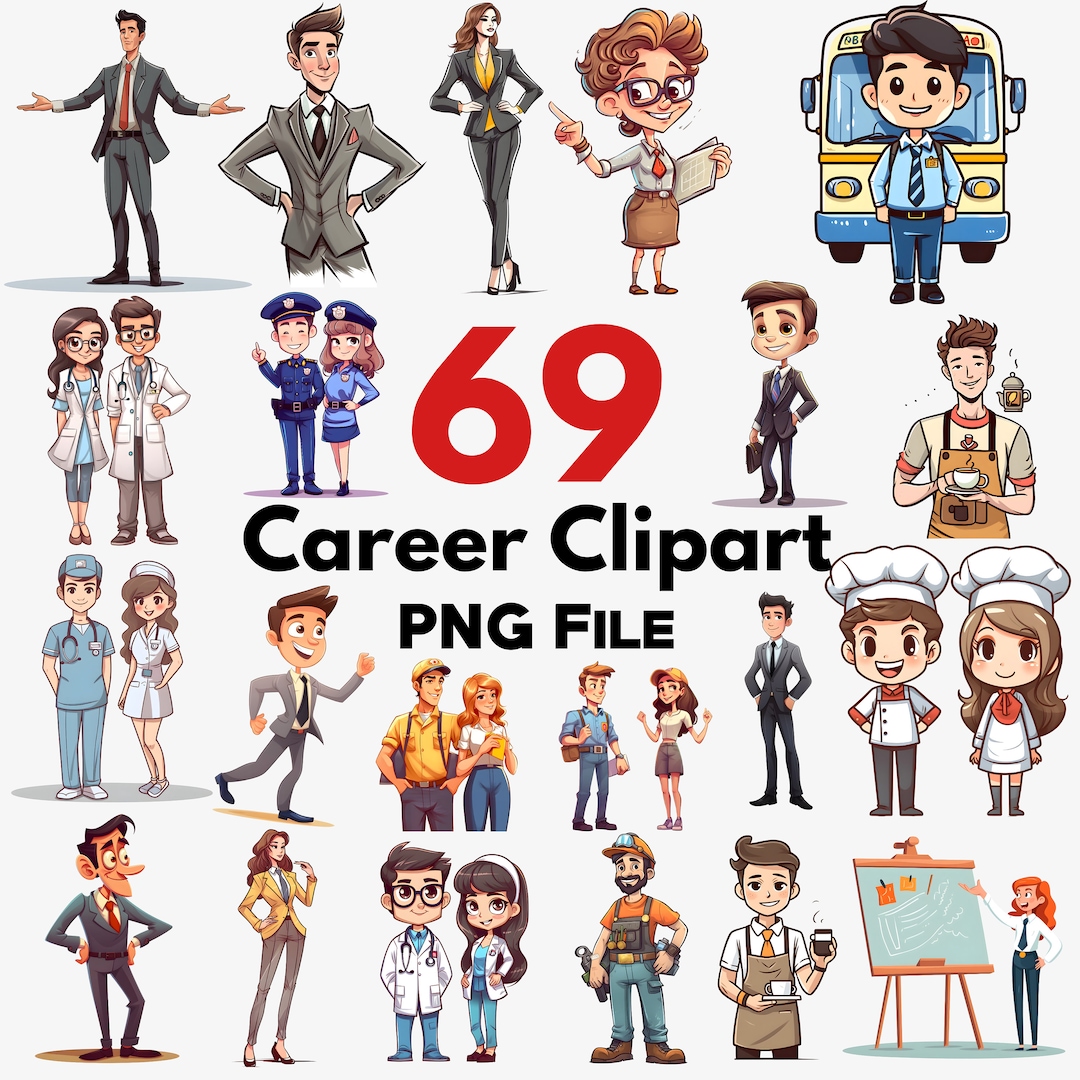 69 Career Clipart Cartoon Character Isolated PNG 300DPI File Bundle ...