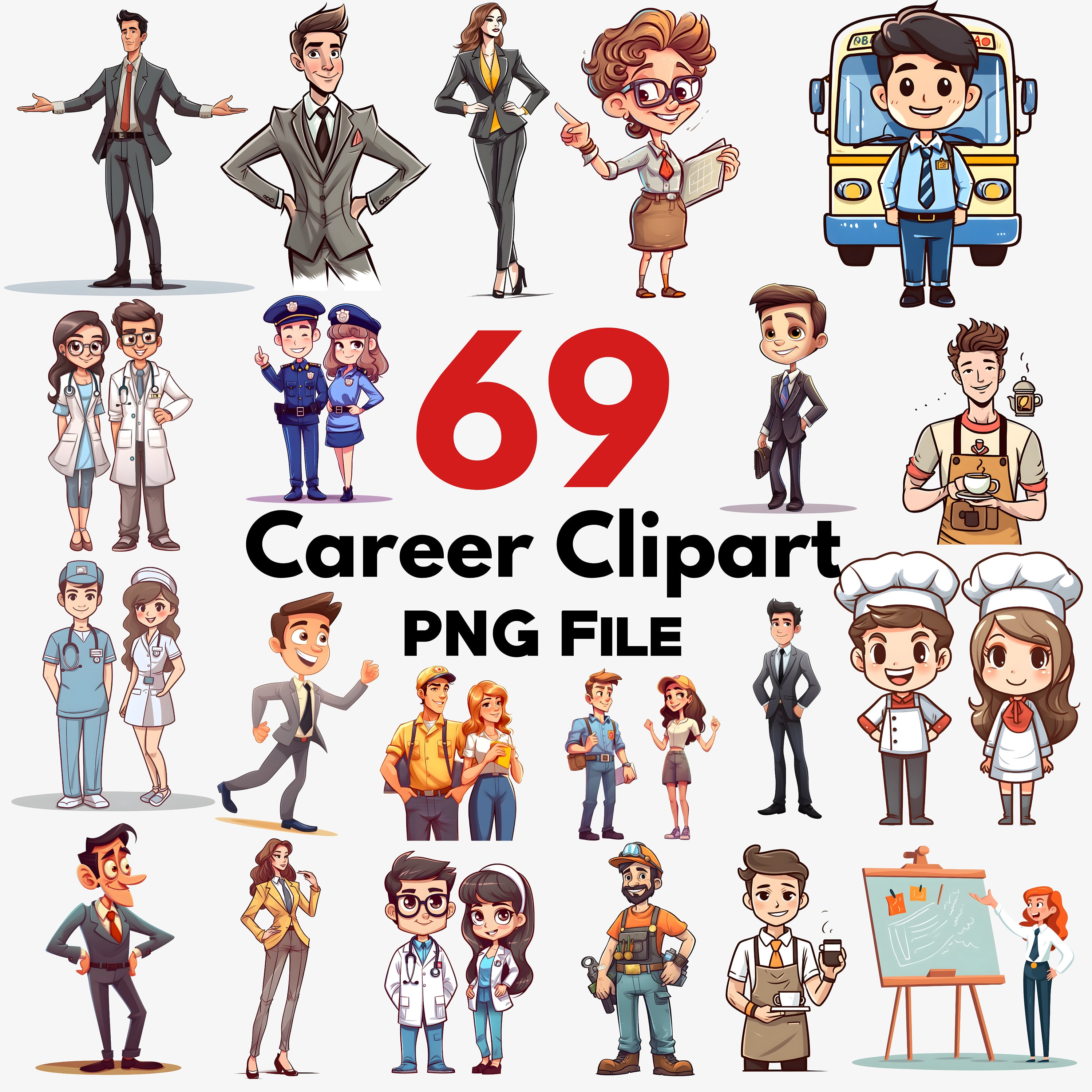 69 Career Clipart Cartoon Character Isolated PNG 300DPI File Bundle ...