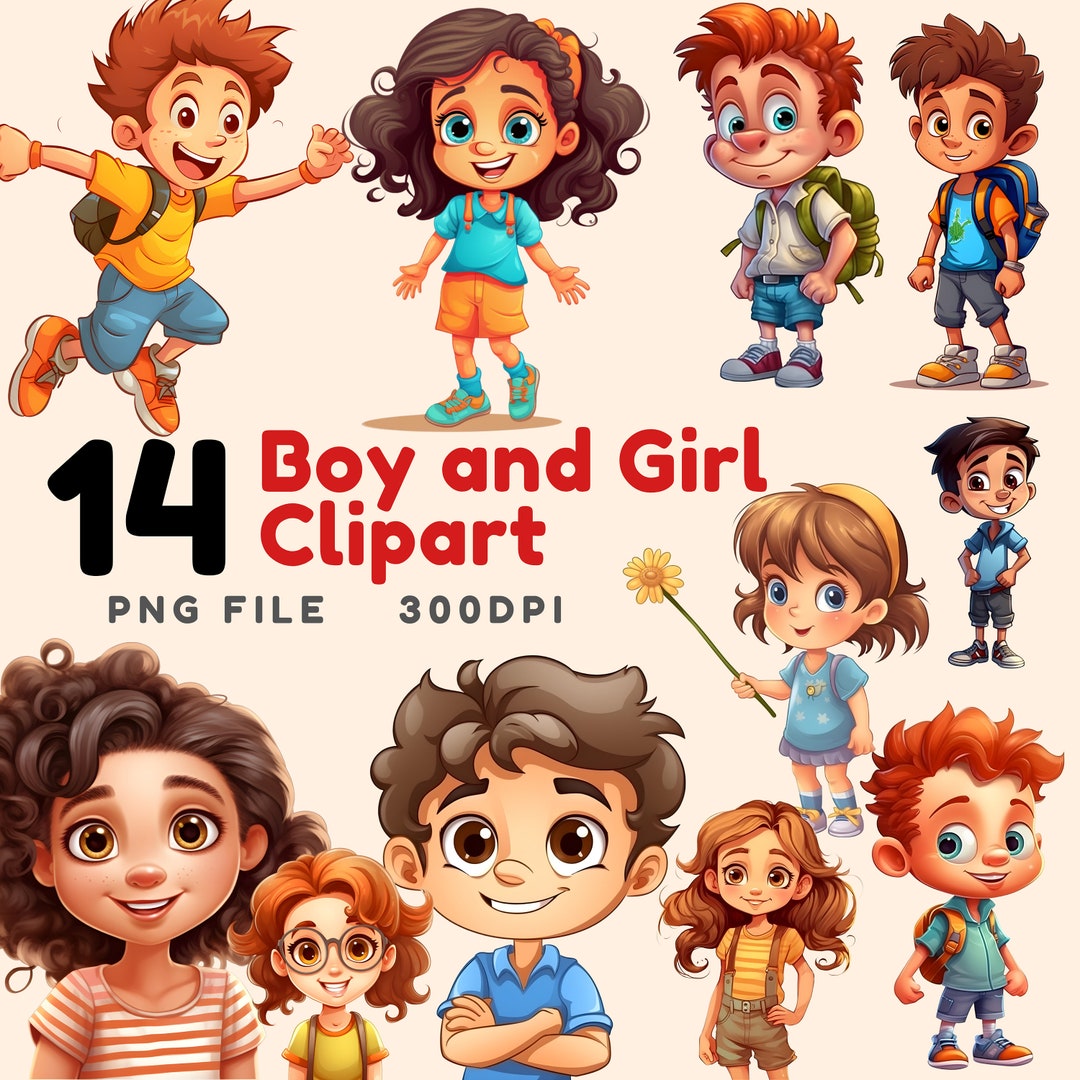 14 PNG Boy and Girl Kid Character Clipart Cartoon Isolated Bundle With ...