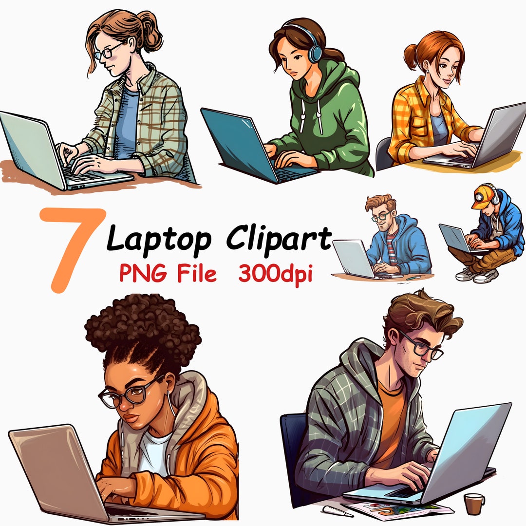 Laptop User Clipart: PNG Bundle (commercial Use) - Etsy
