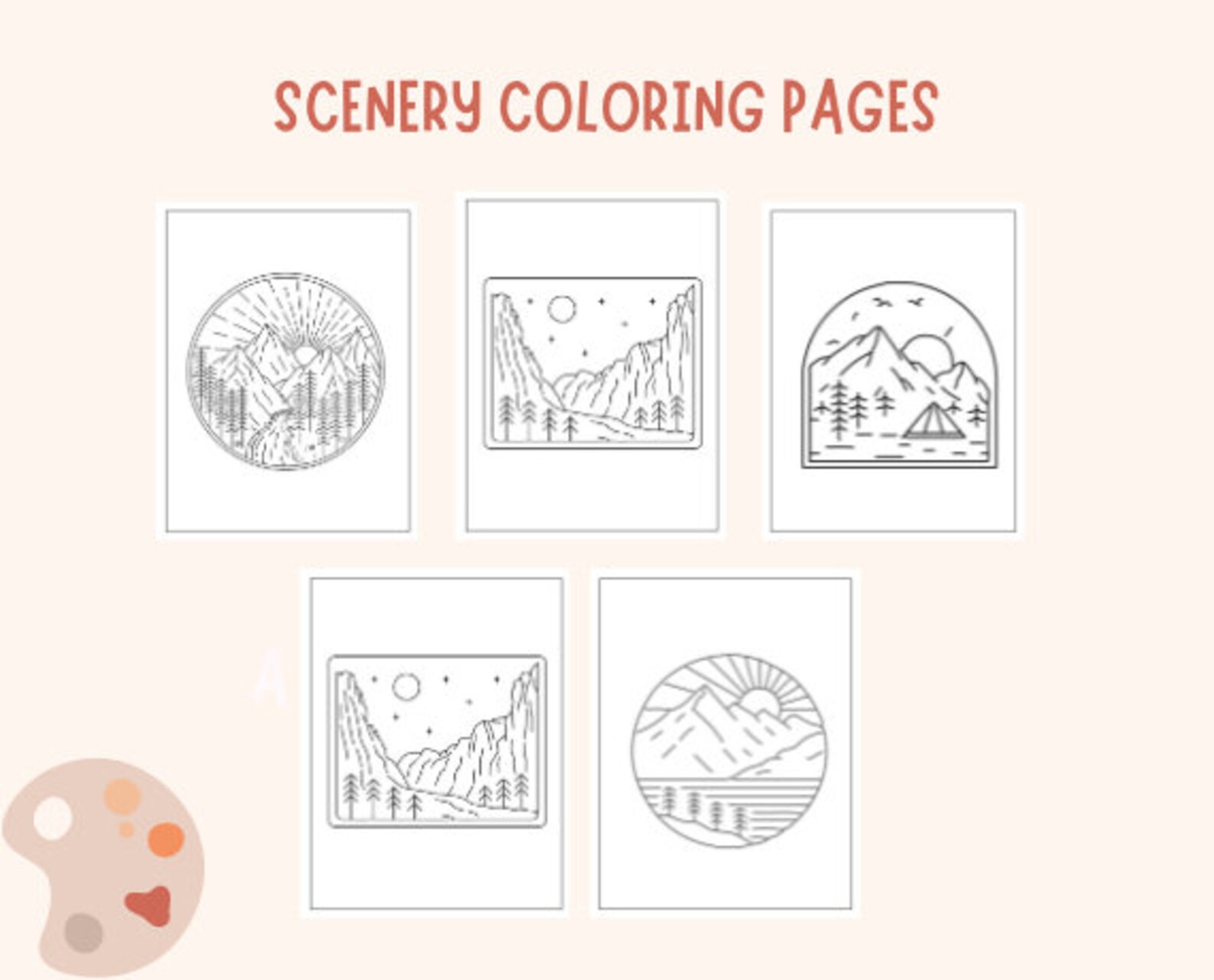 Minimalist Scenery Coloring Pages: Relaxing Landscapes (printable PDF ...