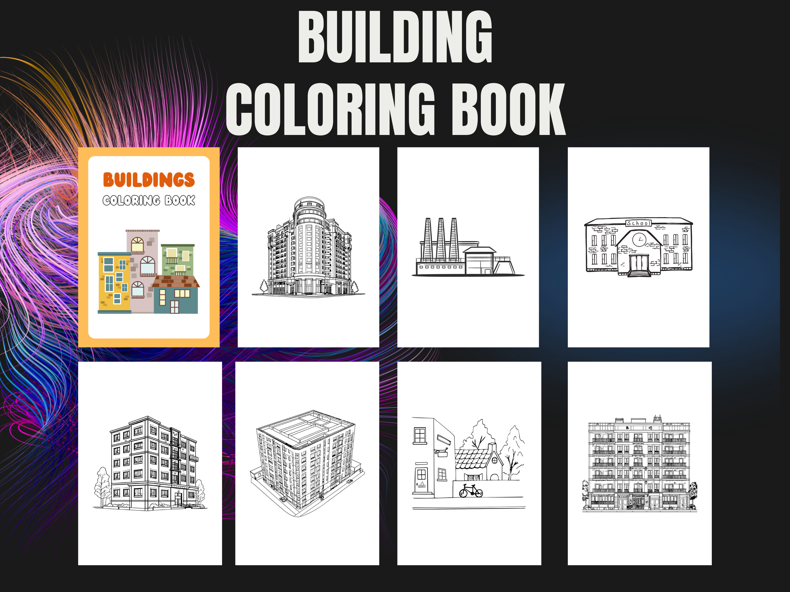 19 Building Coloring Book | Printable Coloring Book | Adult Coloring ...