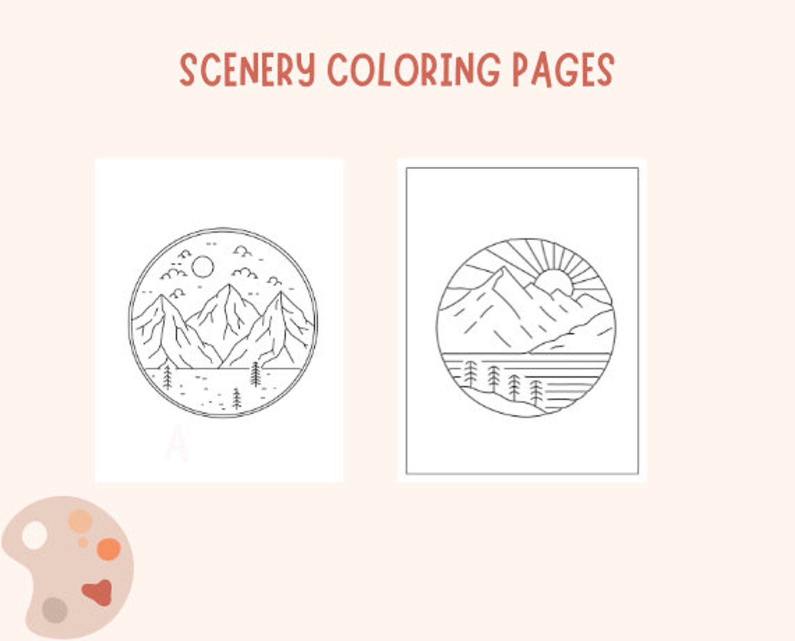 Minimalist Scenery Coloring Pages: Relaxing Landscapes (printable PDF ...