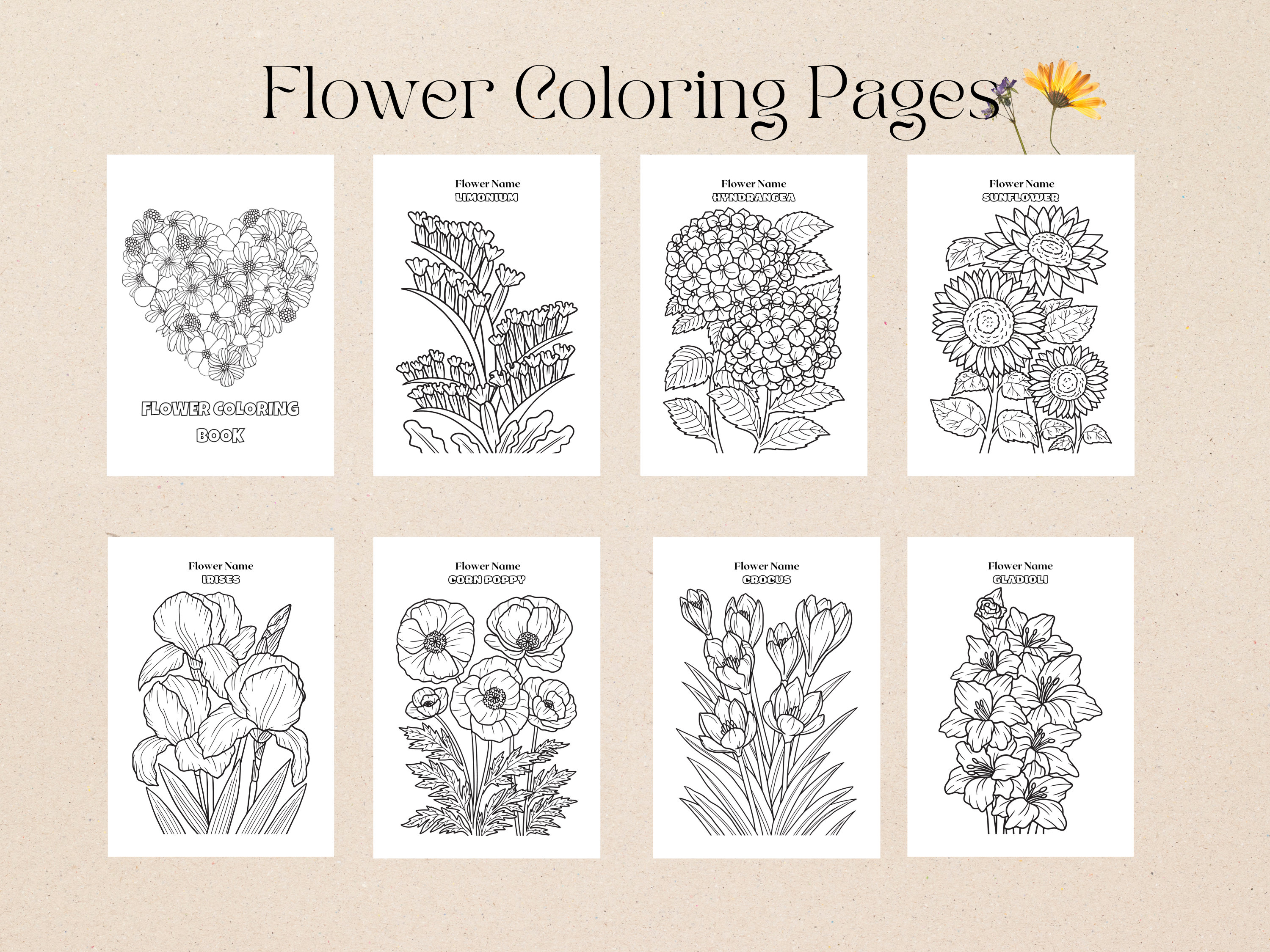 Printable Adult Flower Coloring Pages Flower Coloring Pages - Etsy
