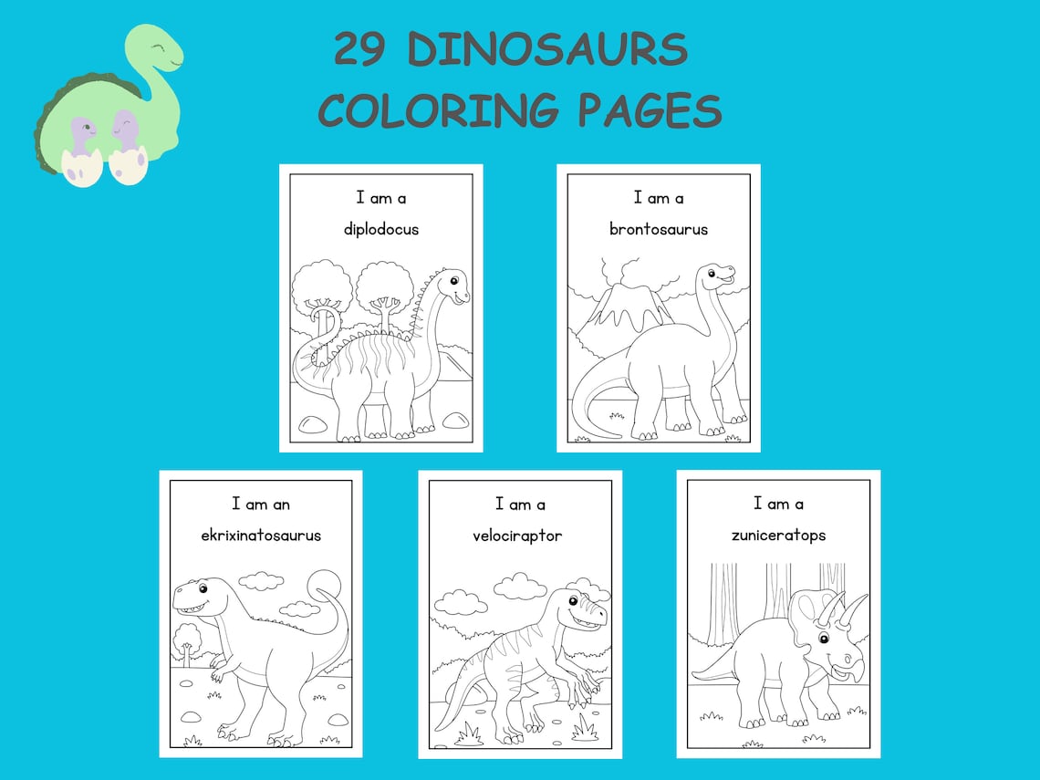 Dinosaurs Coloring Pages: 29 Printable Kids Activities (PDF) - Etsy