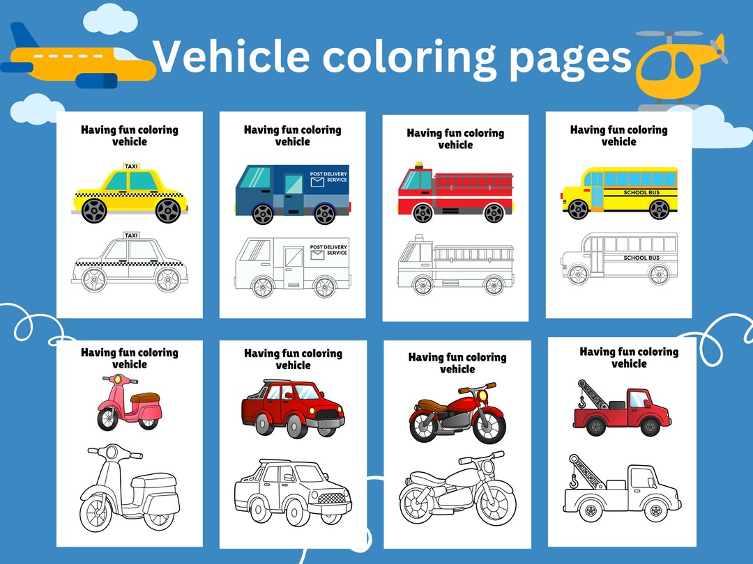 Vehicle Coloring Pages: 15 Printable Kids Activity Sheets (digital ...