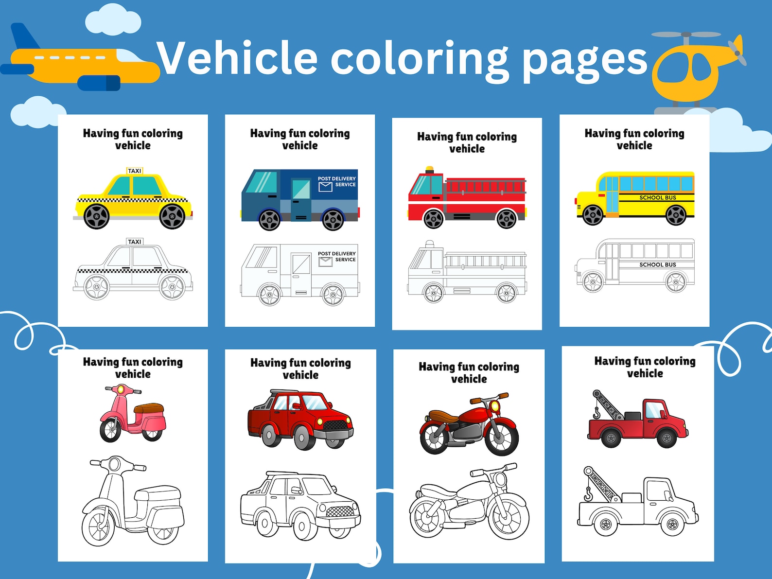 Vehicle Coloring Pages: 15 Printable Kids Activity Sheets (digital ...