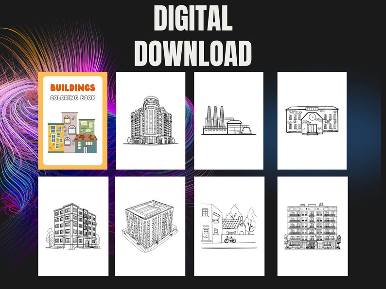 19 Building Coloring Book | Printable Coloring Book | Adult Coloring ...