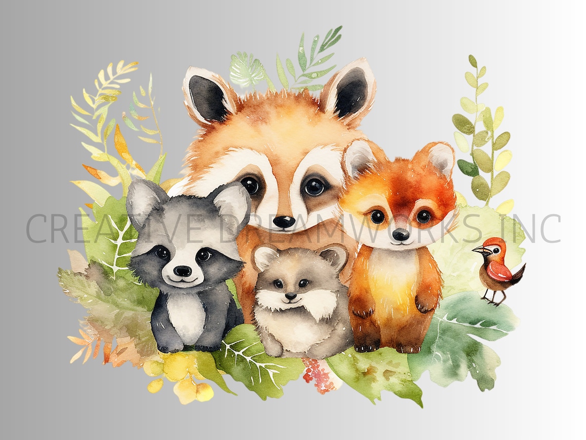 Forest Animals Clipart Watercolor, Baby Deer, Commercial Use, Nursery ...