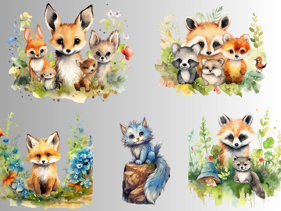 Forest Animals Clipart Watercolor, Baby Deer, Commercial Use, Nursery ...