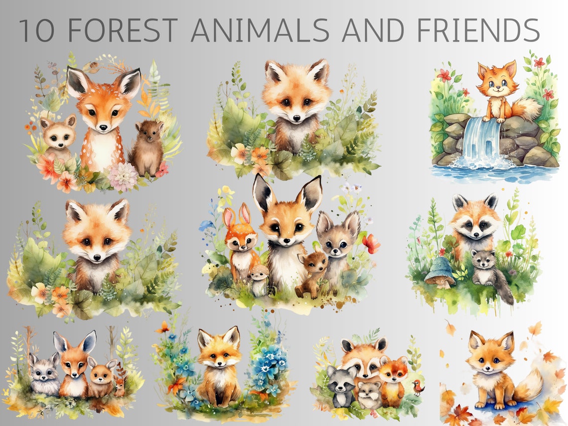 Forest Animals Clipart Watercolor, Baby Deer, Commercial Use, Nursery ...