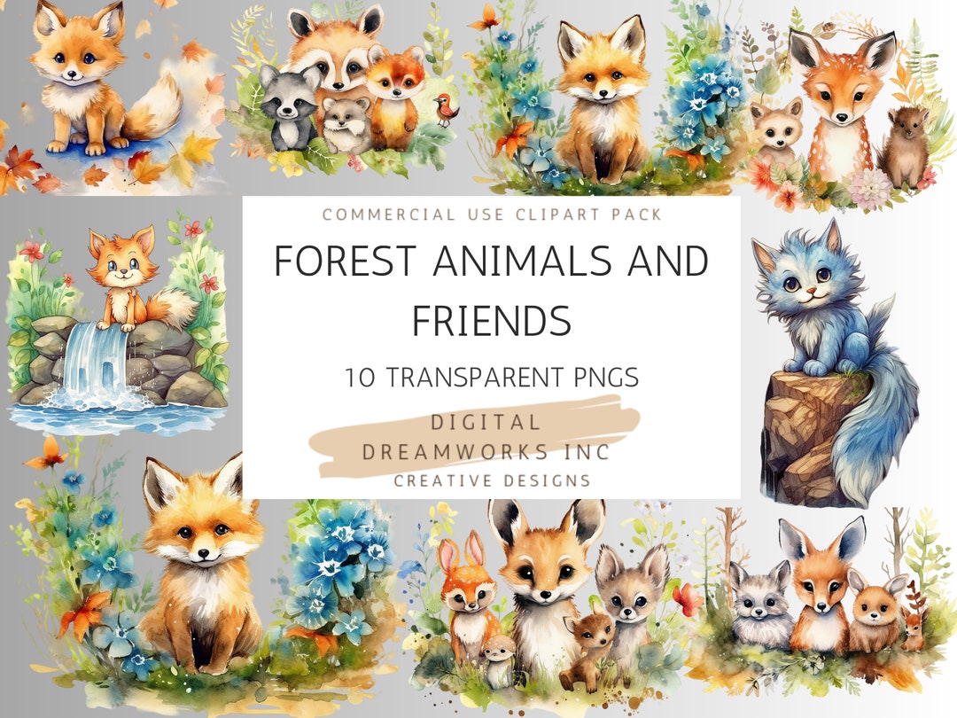 Forest Animals Clipart Watercolor, Baby Deer, Commercial Use, Nursery ...