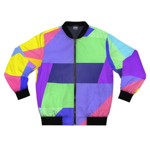 80s Colorful Memphis Style Bomber Jacket, Geometrical 80s Colorful Memphis Style Bomber Jacket, Geometrical