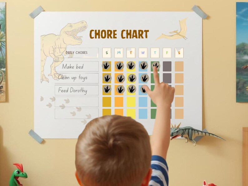 Dinosaur Chore Chart for Kids: Printable Visual Schedule (digital ...