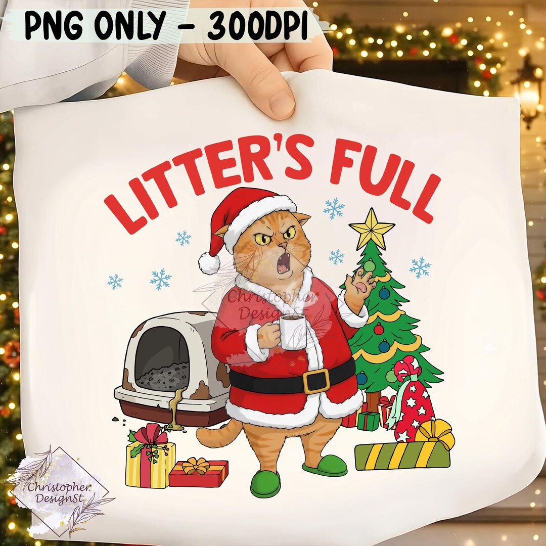 Litter's Full Christmas Cat Png, Litters Full Cat Png, Retro Cat ...