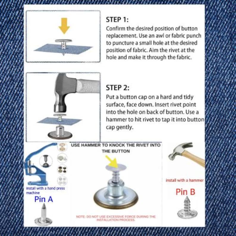 Grey Jean Buttons: No-sew Rivet Fasteners, DIY Denim Repair - Etsy