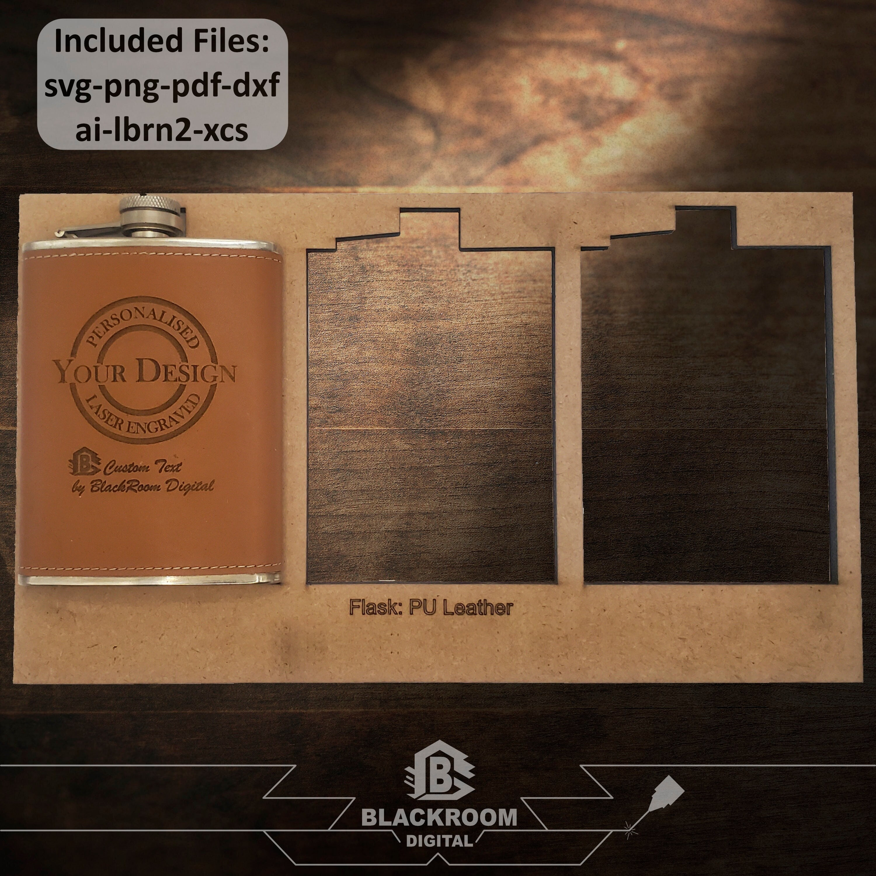 8oz Flask Laser Template | PU Leather Flask Jig DIY | Lightburn, Xcs ...