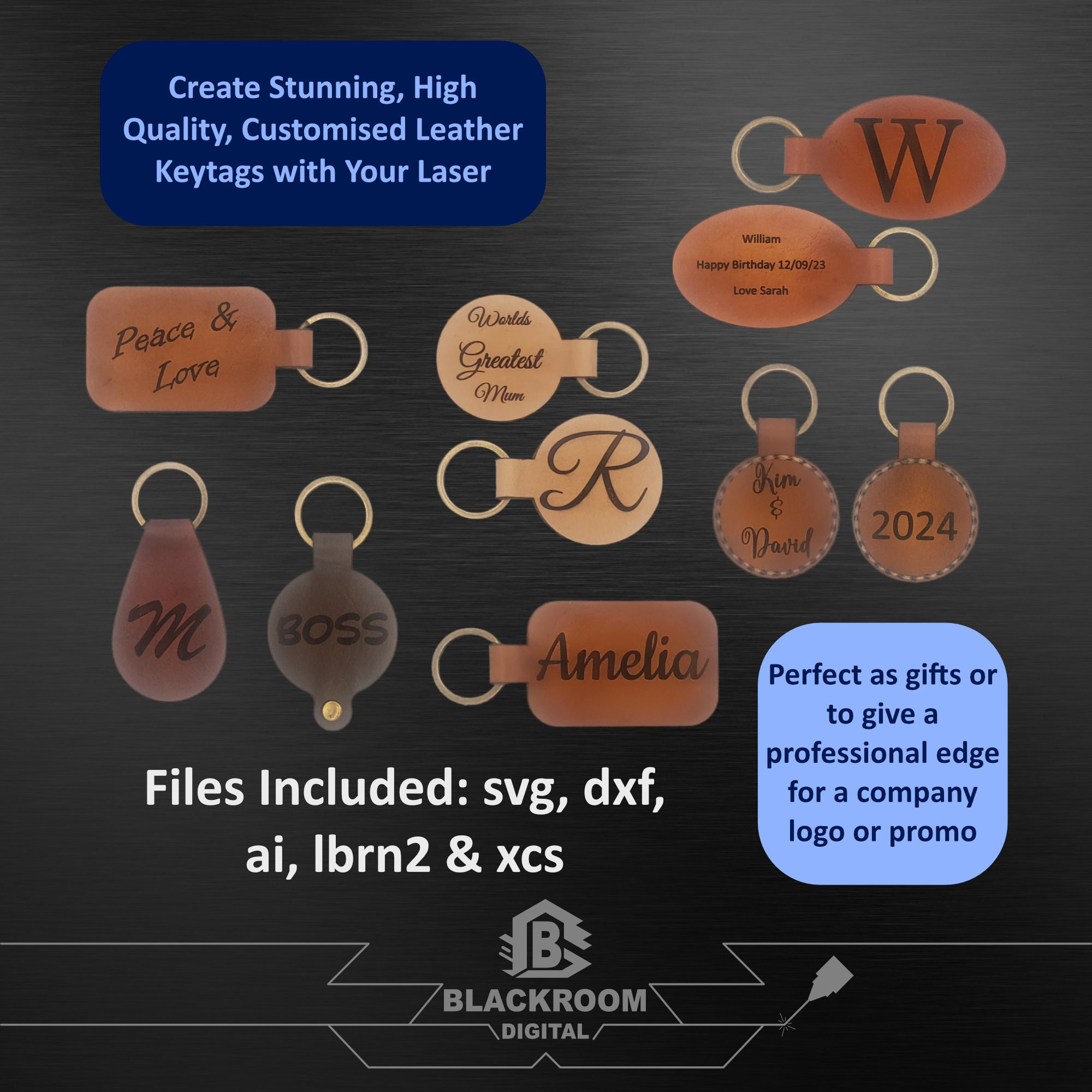 Leather Keyring Laser Templates | DIY Custom Key Tag Laser Cut Set ...