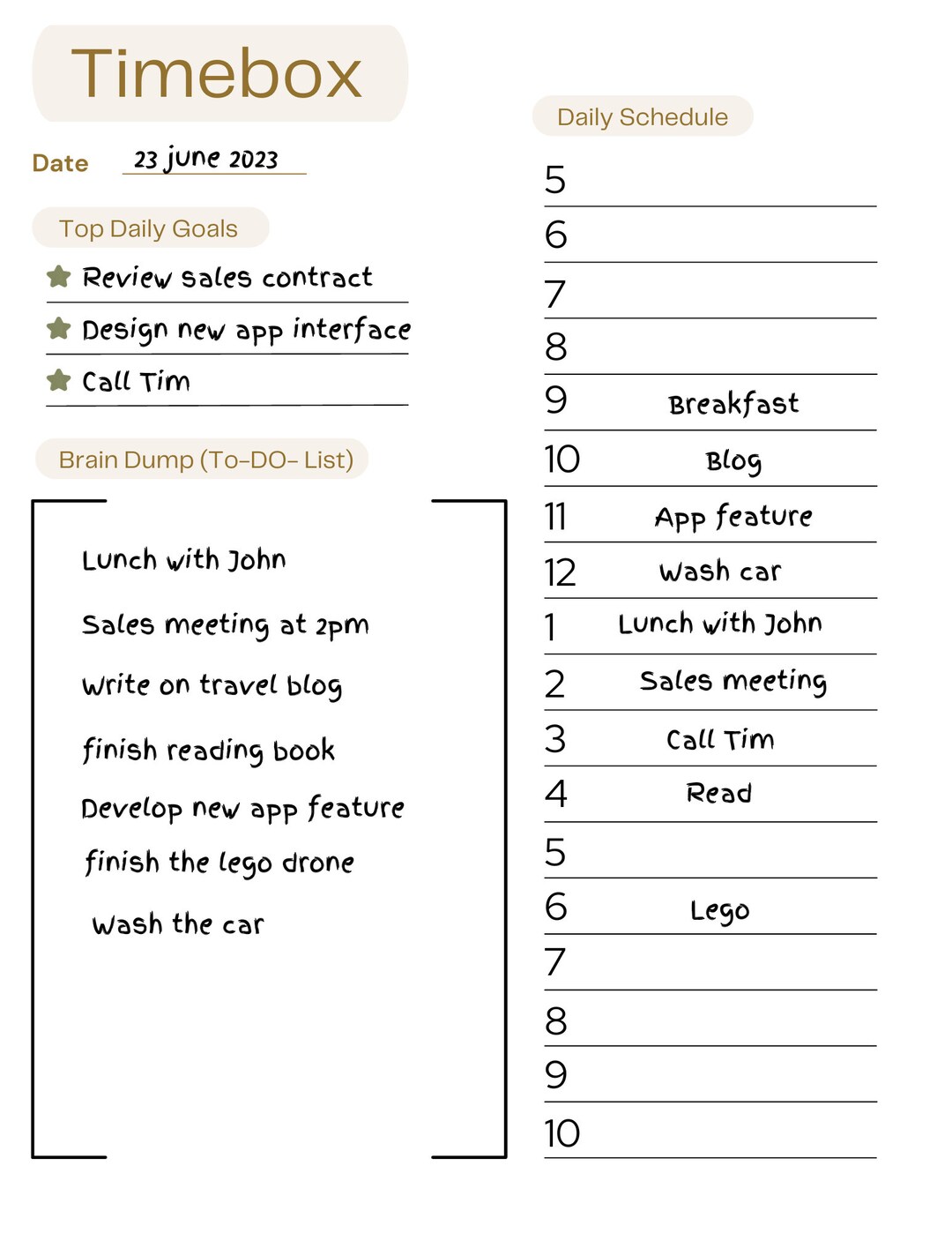 Time Management Template Timeboxing Printable PDF Digital Daily Planner ...