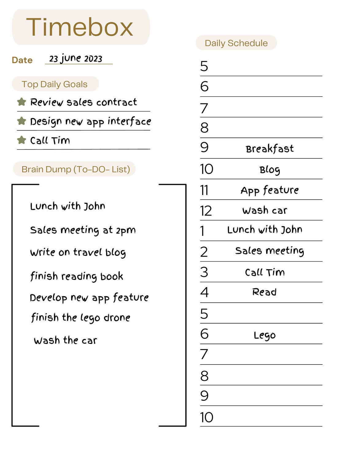 Time Management Template Timeboxing Printable PDF Digital Daily Planner ...
