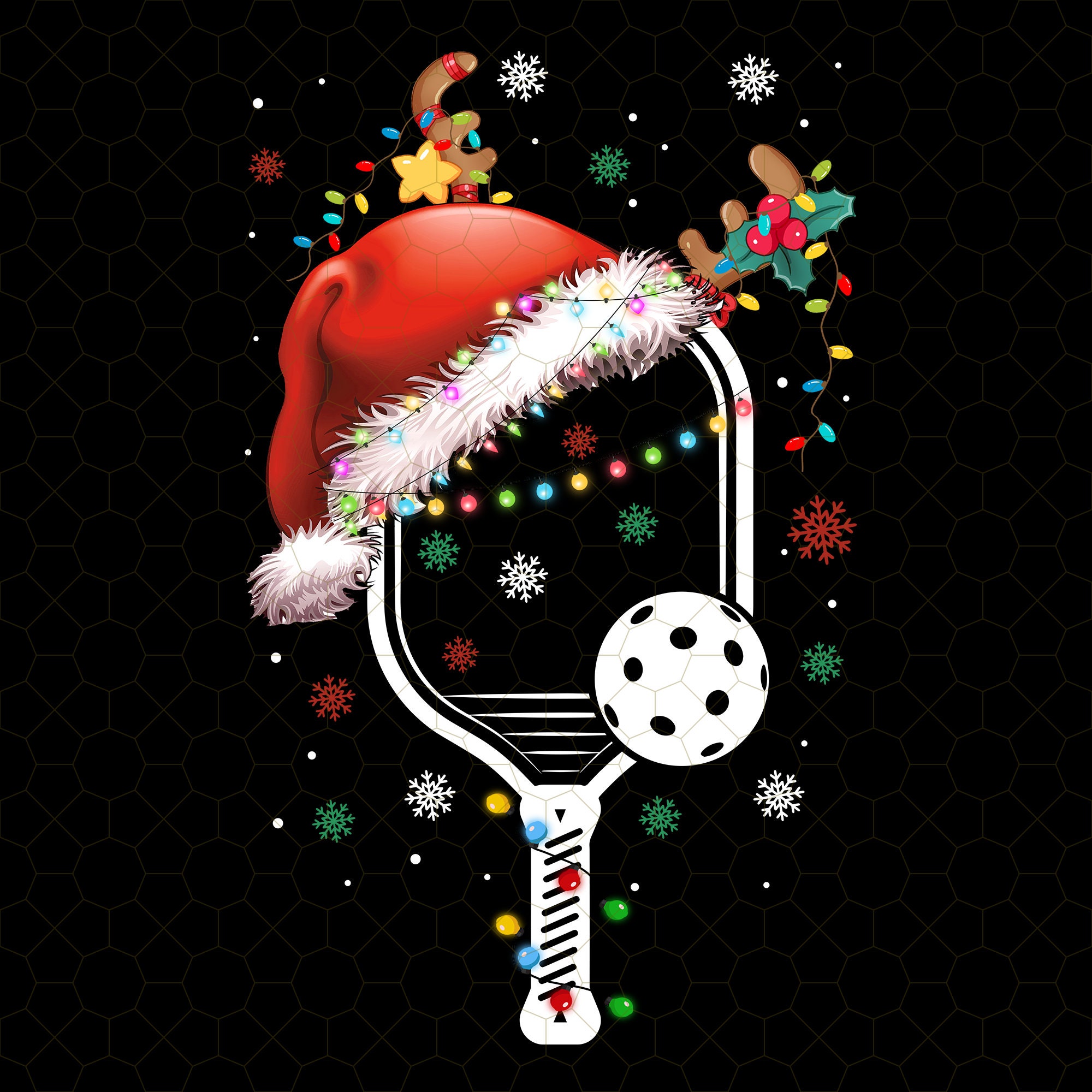 Pickleball Christmas Png, Pickleball Christmas Lights Png, Pickleball ...