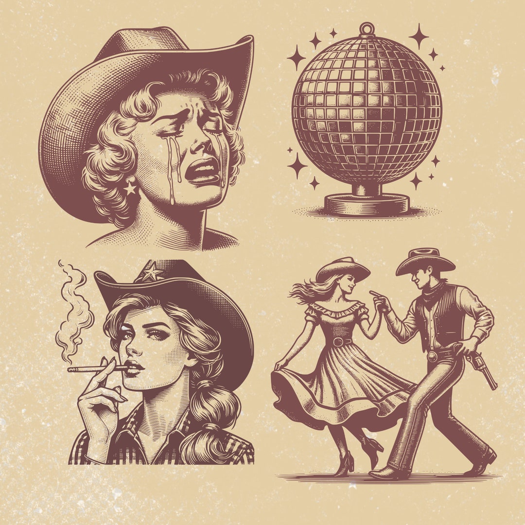 Retro Cowgirl Clipart Bundle, Boho Western PNG (digital Design) - Etsy