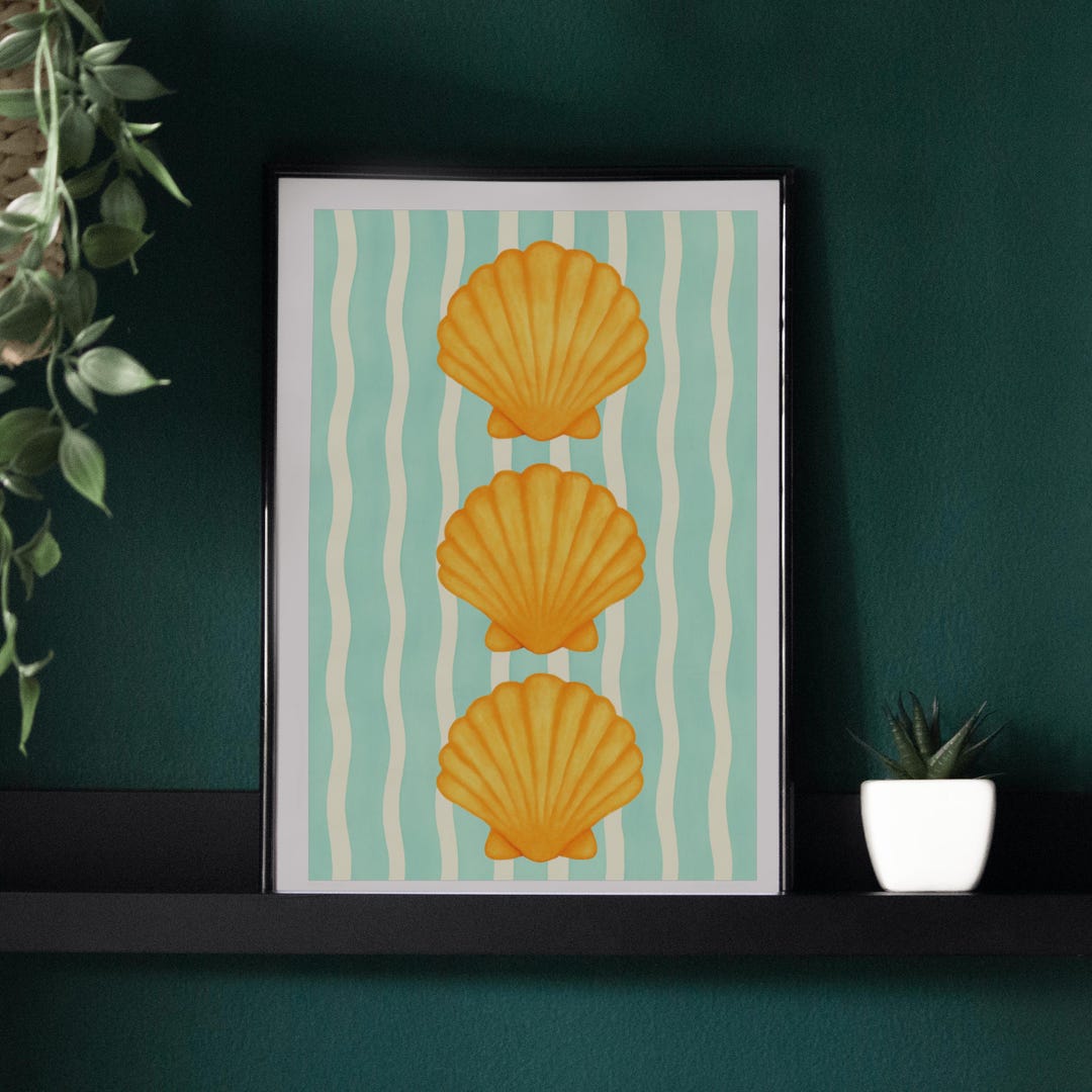 Retro Seashell Print: Coastal Beach Bathroom Decor (digital Download - Etsy