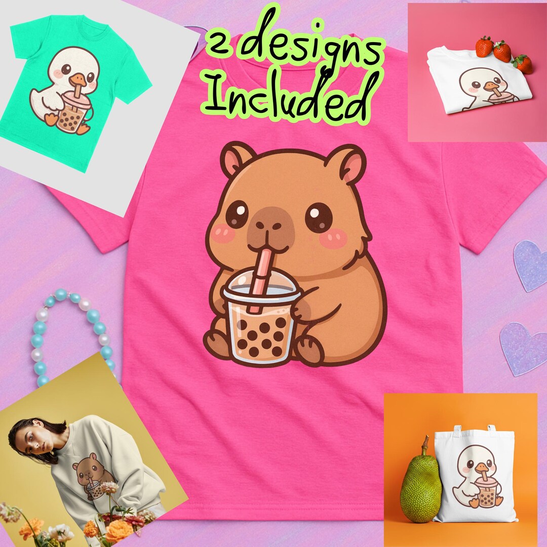 Kawaii Duck & Capybara Bubble Tea Stickers: PNG Clipart (digital ...
