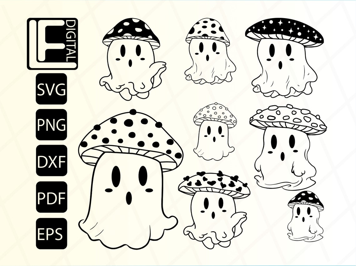 Ghost Svg Bundle , Mushroom Ghost Design, Hey Boo Svg, Cute Ghost ...