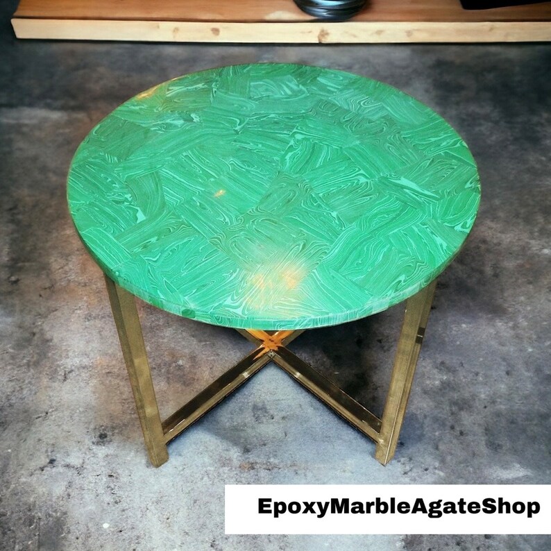 Green Marble Round Coffee Dining Table Top Malachite Random Inlay Stone ...