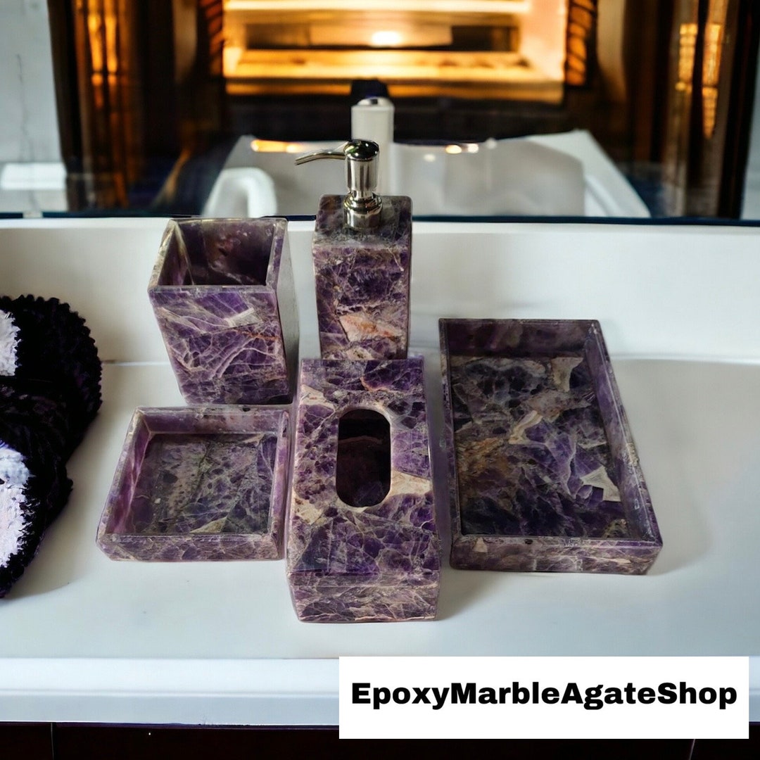 Amethyst Agate Bathroom Decor Set, Spa Accessories - Etsy