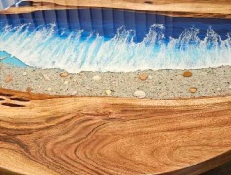 Custom Ocean Wave Epoxy Resin Table Top, Handmade Wooden Desk Decor - Etsy