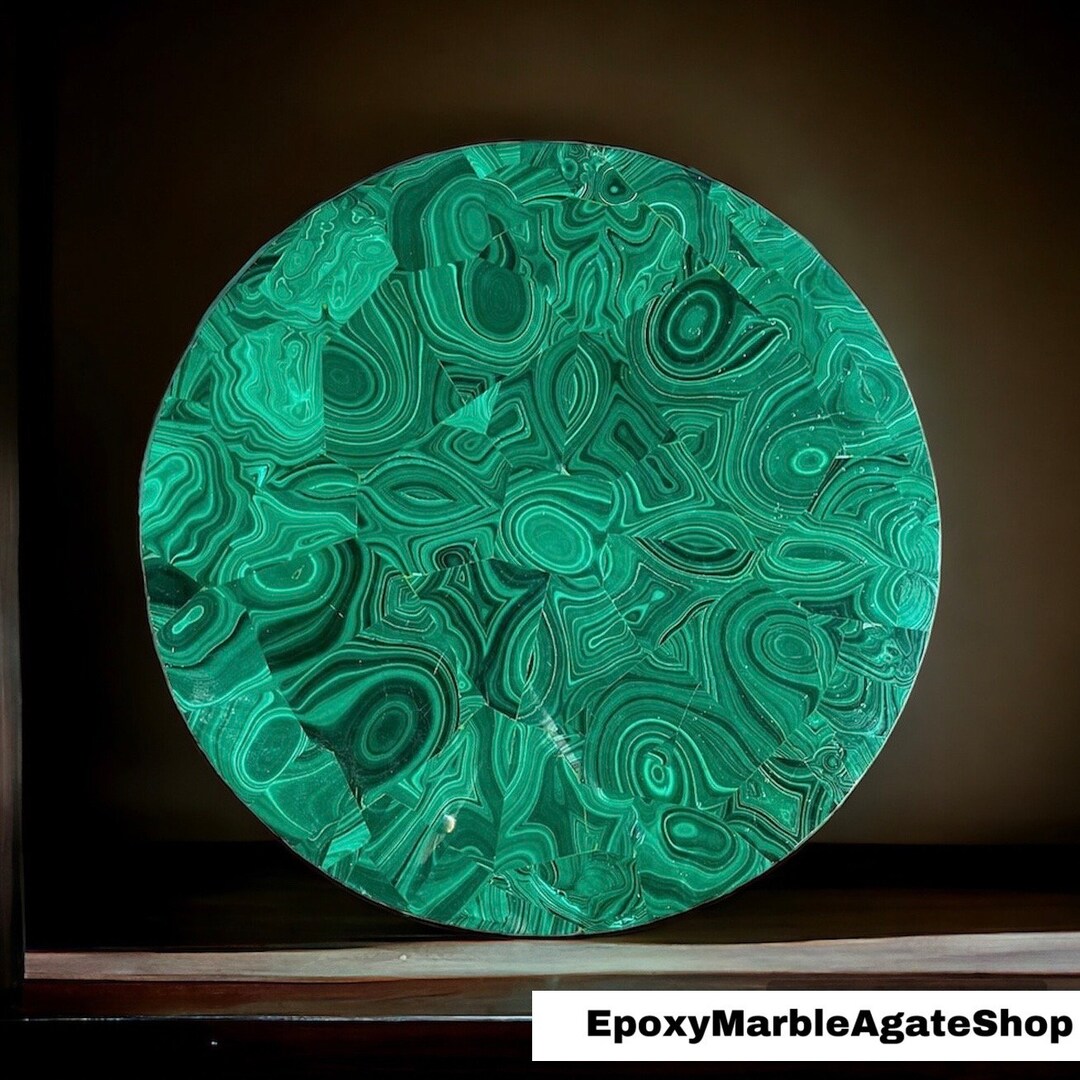 Green Marble Round Coffee Dining Table Top Malachite Random Inlay Stone ...