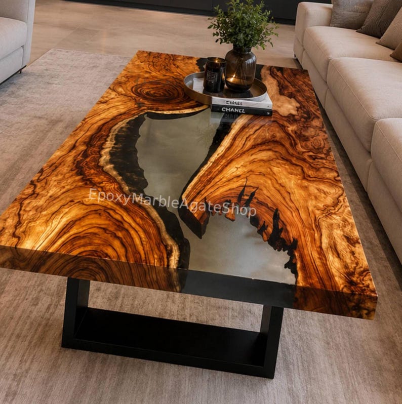 Acacia Wood Epoxy River Table: Modern Live Edge Coffee Center Table - Etsy