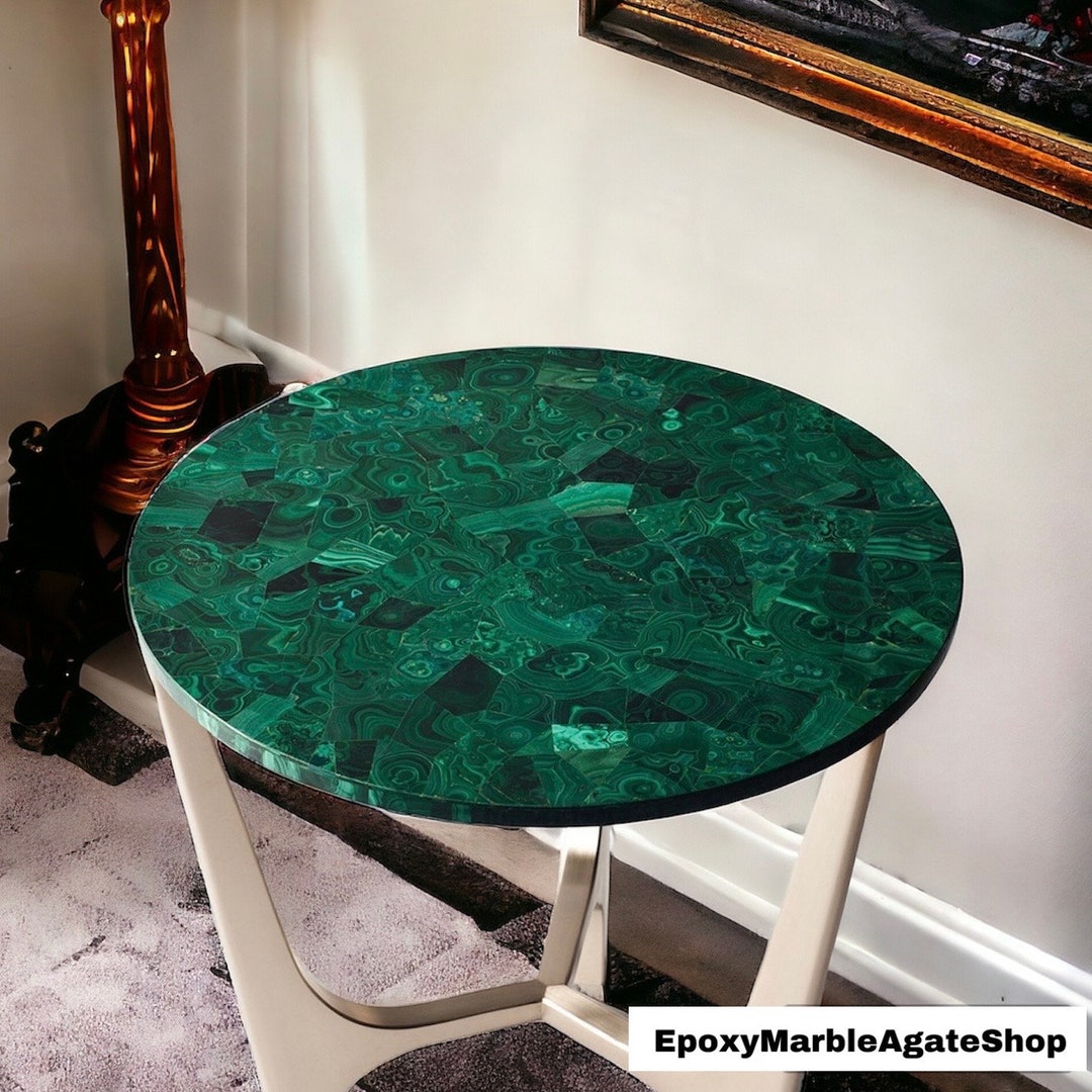 Green Marble Round Coffee Dining Table Top Malachite Random Inlay Stone ...