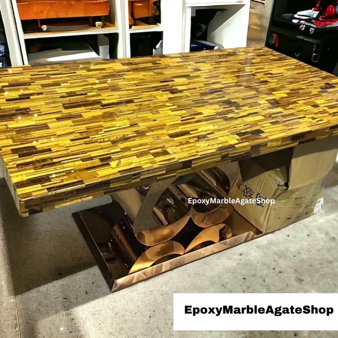 Handcrafted Tiger Eye Stone Table Top – Luxury Coffee Table, Unique ...