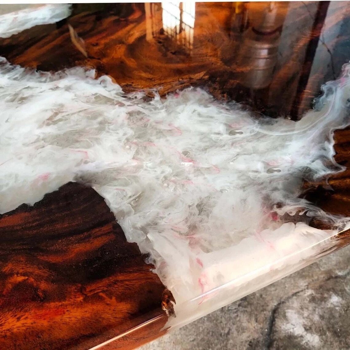 White Epoxy Resin Dining Table, Console Bar Table, Epoxy Walnut Table ...
